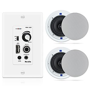 Herdio 6.5 Inch Bluetooth Ceiling Speakers 320W 2-Way Flush Mount in Wall Amplifier Receiver Perfect for Home Theater Bathroom Living Room Kitchen Office (White, Pair)