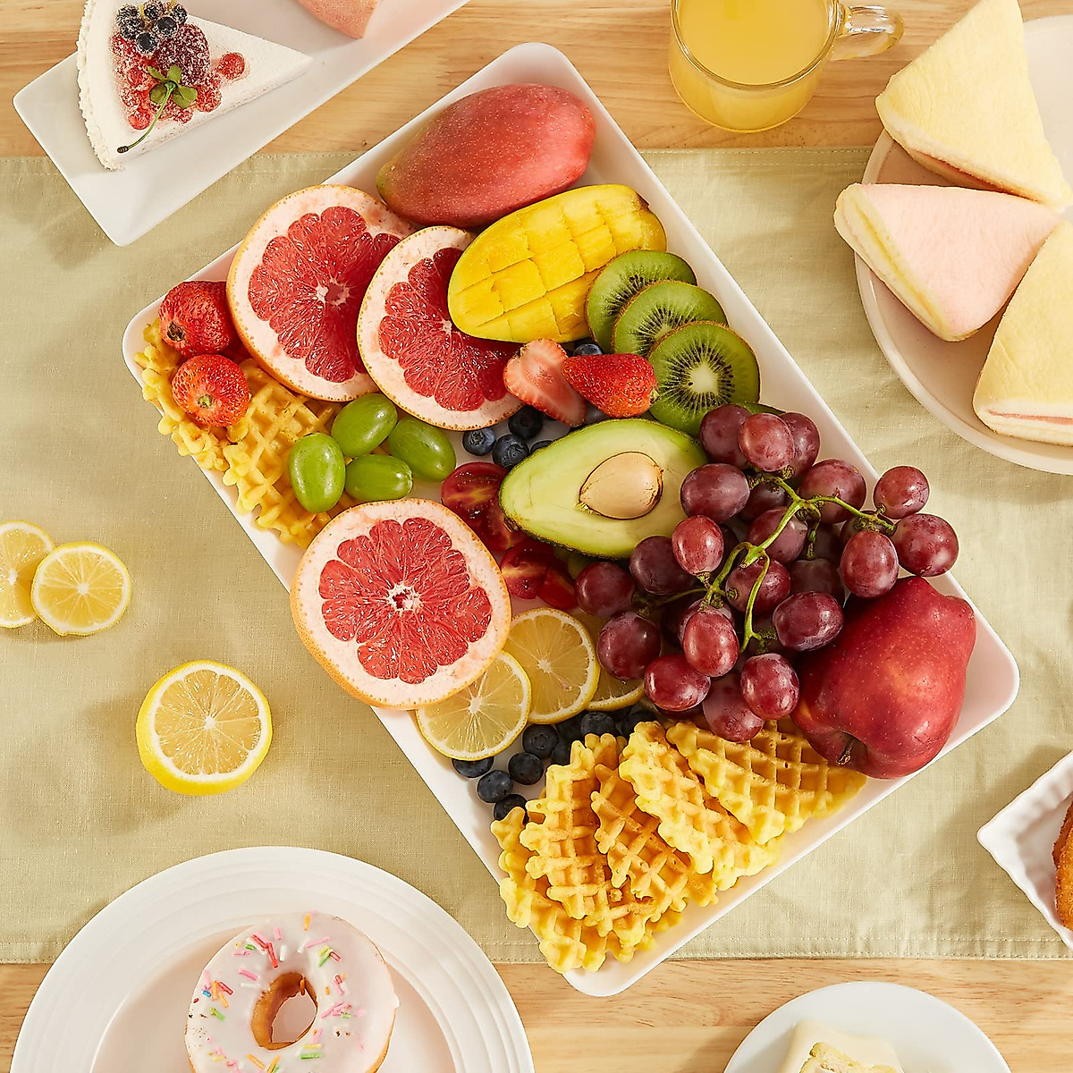 Lifewit Serving Tray Plastic for Party, 15" x 10" Platters for Serving Food, White Food Tray for Snacks, Food, Cookies, Set of 3, BPA Free