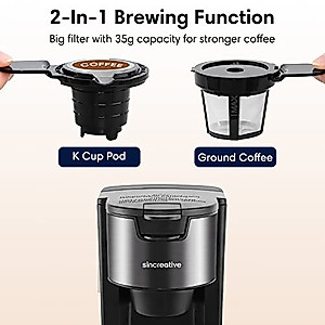 Single Serve Coffee Maker with Milk Frother, 2-In-1 Cappuccino Coffee Machine for K Cup Pod and Ground Coffee, Single Cup Brewer Compact Latte Maker with 30 oz Detachable Reservoir, Black