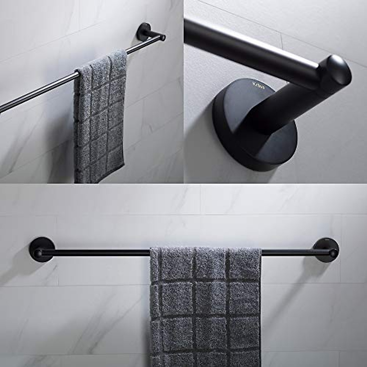 Kraus C-KEA-188MB Elie 4-Piece Bath Hardware Set with 24-inch Bar, Paper Holder, Towel Ring and Robe Hook, Matte Black