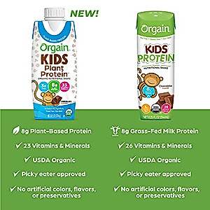 Orgain Organic Kids Vegan Protein Nutritional Shakes, Chocolate - 8g of Protein, Contains Fiber and 23 Vitamins and Minerals, Plant Based, No Gluten or Soy, Non-GMO, 8 Fl Oz (Pack of 12)