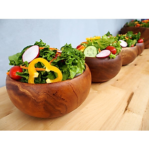 Pacific Merchants Trading Pacific Merchants Acaciaware 6- by 3-Inch Acacia Wood Round Calabash Serving / Salad Bowl, Set of 4,Brown