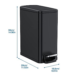 BETHEBEST 2.6 Gallon Small Trash Can with Removable Wastebasket,Step Trash Can with Soft Close Lid, Rectangular Trash Bin for Bathroom,Bedroom,Office (Black)