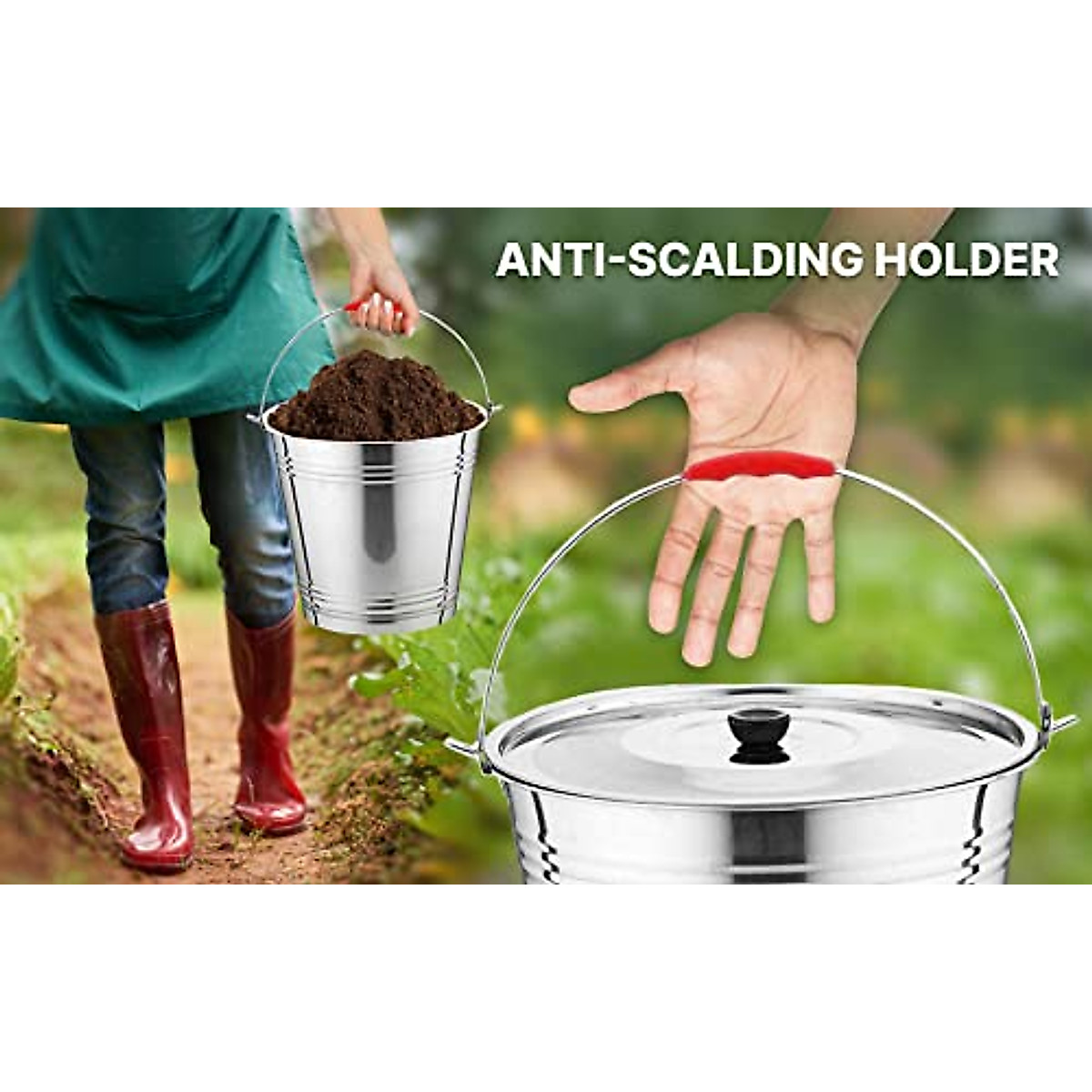 Skywin Metal Can with Lid - Durable 4 Gallon Metal Bucket with Lid for Heavy Loads - Environment-Friendly Metal Trash Can with Lid Outdoor, Safe Alternative to Plastic (2)