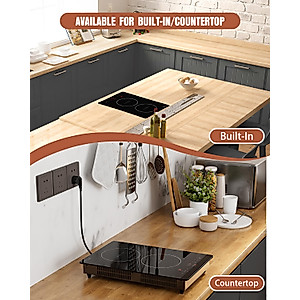 Empava Electric Stove Induction Cooktop Vertical with 2 Burners Vitro Ceramic Smooth Surface Glass in Black 120V, 12 Inch