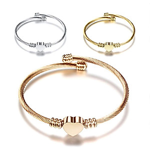 MiniJewelry Simpl Gold Love Heart Bangle Bracelets for Women BFF Family Stainless Steel Adjustable Birthday