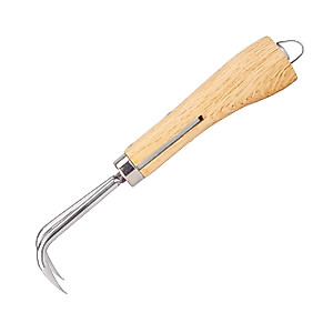 Nisaku NJP956 Nekaki Nihondume Handheld Double Claw Cultivator, Japanese Stainless Steel Tine Length 1.5-Inch, 5.5-Inch Polished Wood Handle