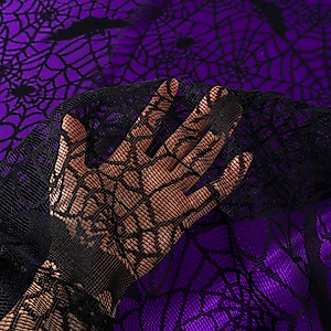 Obstal 2PCS Halloween Tablecloth - Purple Table Cloth & Black Lace with Bat Spider Decor Overlay, 60" L x 84" W Rectangular Table Covers for Parties, Events & Spooky Decorations