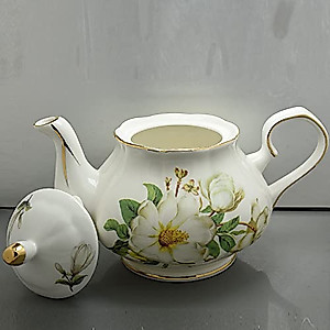 Jomop Ceramic Tea Pot Floral Design White 3-4 Cups 850 ml (Green)