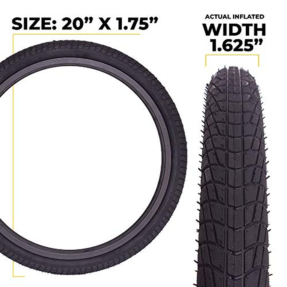 20 Inch Bike Tire Packages for Kids and BMX Tires. Fits 20x1.75 Bike Tube , Tire, Rims, Front or Rear Wheels. Includes Tire Tools. With or Without Tubes. 1 Pack or 2 Pack. (2 Tires - With Tubes)