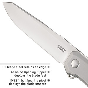 CRKT Facet EDC Folding Knife: Everyday Carry Assisted Open, D2 Satin Blade, Frame Lock, Stainless Steel Handle with Deep Carry Pocket Clip K230XXP, Silver