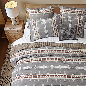 Levtex Home - Corrales Duvet Cover Set - King Duvet Cover + Two King Pillow Shams - Aztec - Grey, Brick Red, Cream and Taupe - Duvet Cover (106 x 94in.) and Pillow Shams (36 x 20in.) - Cotton