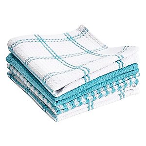 100% Cotton Flat Waffle Dish Cloths for Washing Dishes, 12"x13", 4-Pack, Breeze T-fal Textiles