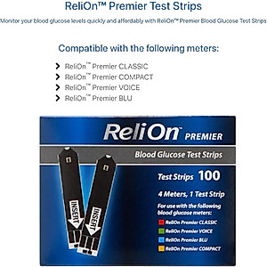Generic ReliOn Premier Blood Glucose Test Strips | Blood Glucose Test Strips | Test Strips for Diabetes | Blood Sugar Test Strips | Diabetic Test Strips | Reli On Premier Test Strips 100 Count, Black