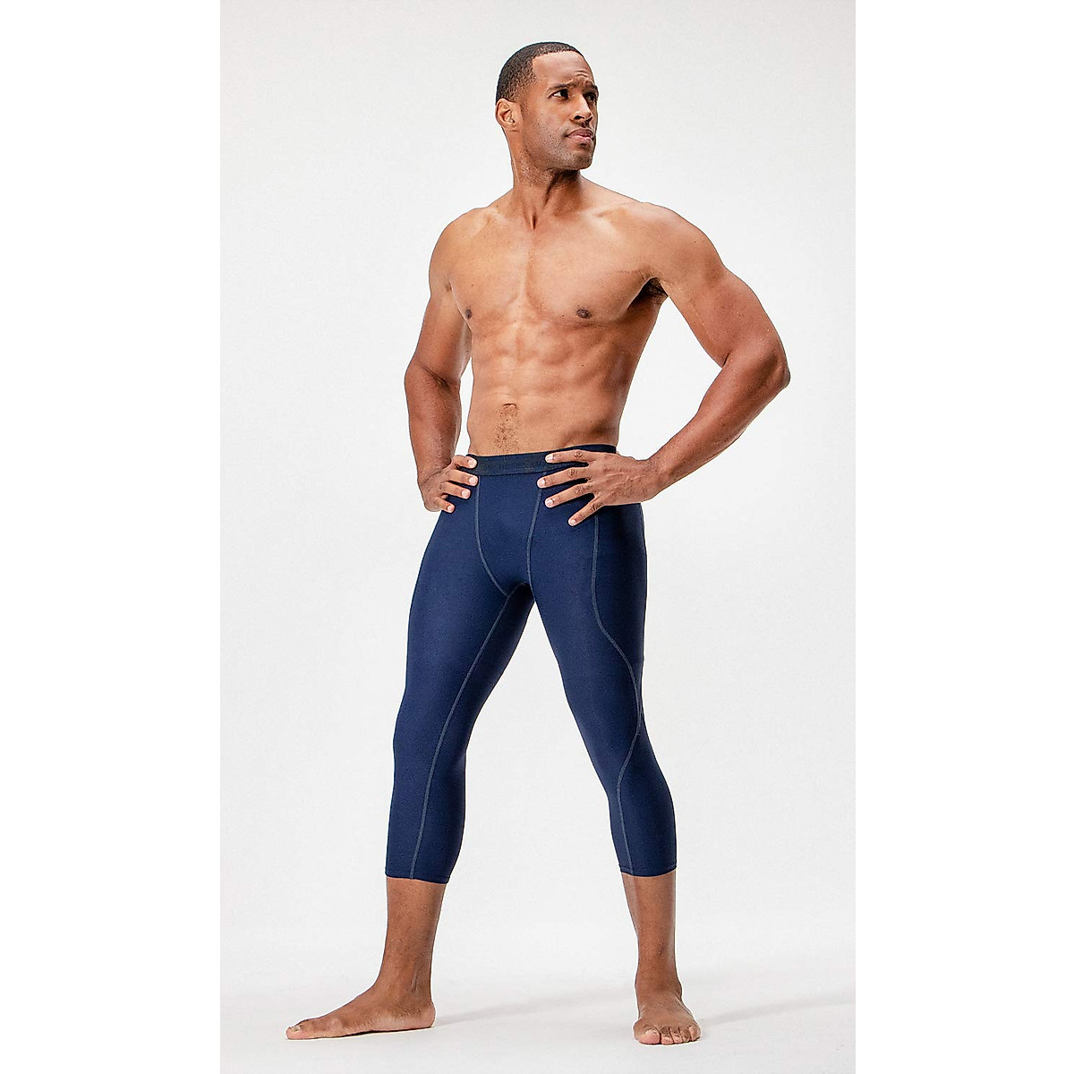 DEVOPS 2 Pack Men's 3/4 Compression Pants Athletic Leggings (X-Large, Black/Navy)