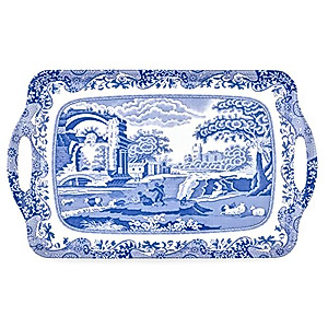 Pimpernel Spode Blue Italian Collection Large Handled Tray | Serving Tray for Lunch, Coffee, or Breakfast | Made of Melamine for Indoor and Outdoor use | Measures 18.9" x 11.6" | Dishwasher Safe
