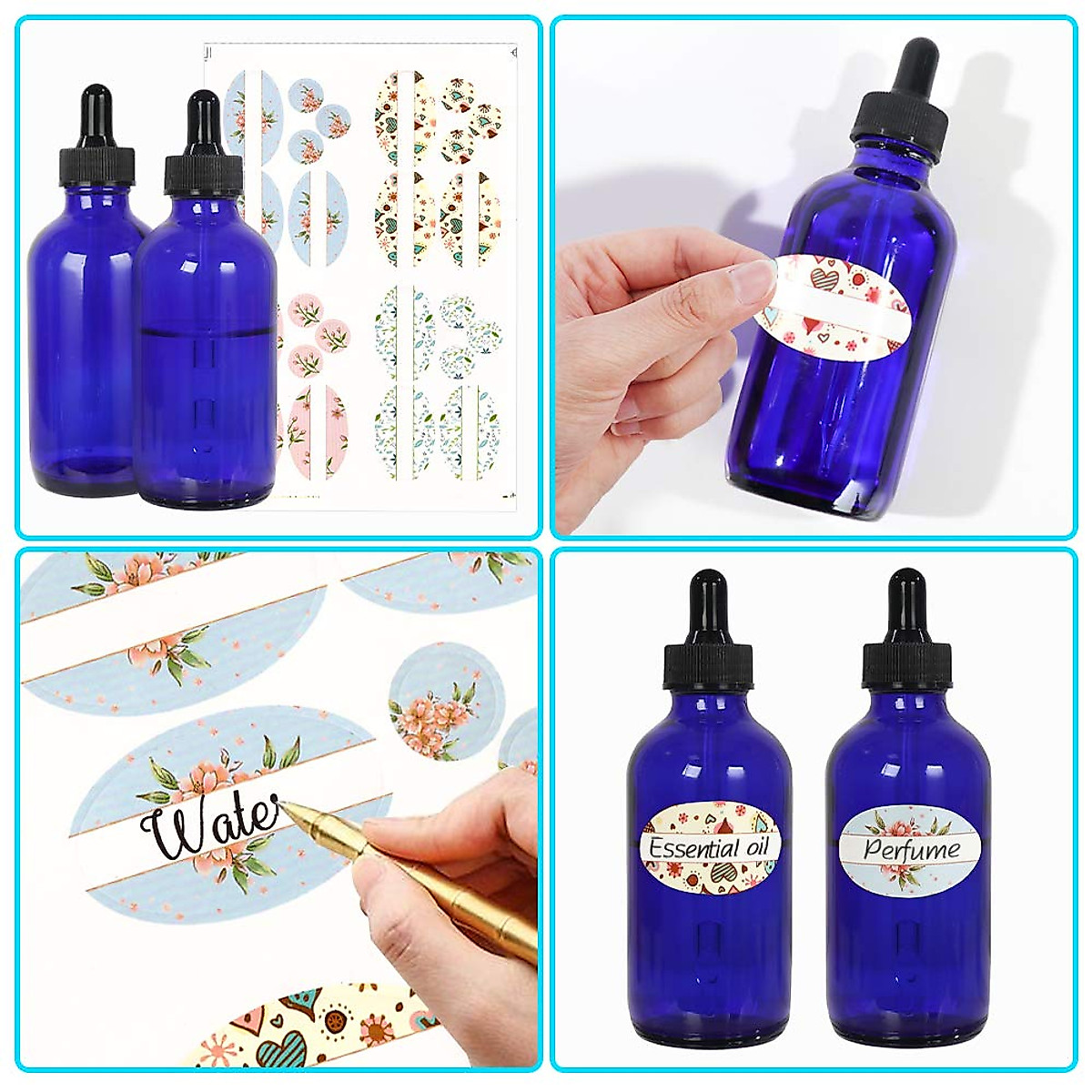 STARSIDE 6 Pack 120 ml 4 oz Amber Glass Bottles with Glass Droppers and Black cap.Glass Dropper Bottles for Essential Oils,Lab Chemicals,Colognes,Perfumes.Included 1 Brush,2 Funnels and 12 Labels.