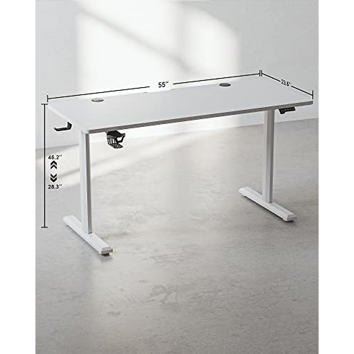 BANTI 55"x24" Standing Desk, Electric Stand up Height Adjustable Home Office Table, Sit Stand Desk with Splice Board, White Frame & White Top