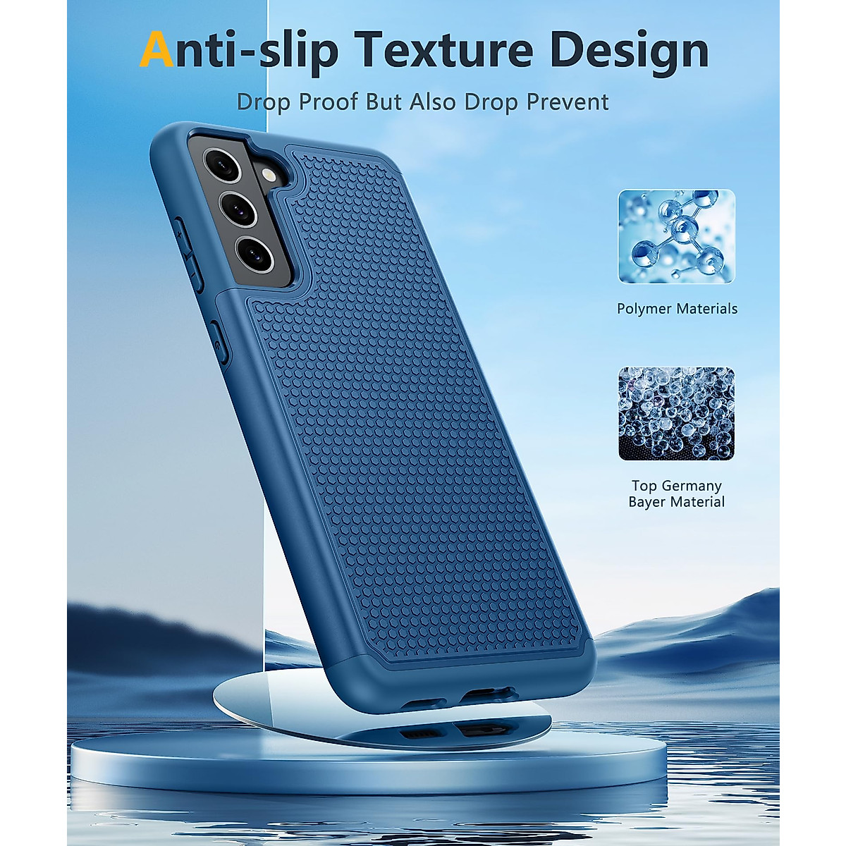 JXVM for Samsung Galaxy S21 FE Case: Dual Layer Protective Heavy Duty Cell Phone Cover Shockproof Rugged with Non Slip Textured Back - Military Protection Bumper Tough - 6.4inch (Blue Navy)