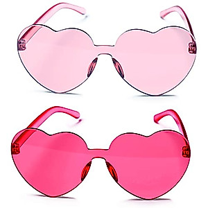 Heart Shaped Sunglasses for Women (2 Pack) - Cute Pink Heart Sunglasses for Parties, Girls Festivals Sunglasses Party Favors, Valentines Costume Sunglasses, Hot Pink Accessories for Women