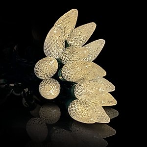 BOKING Christmas C7 Light String 50 LED White Outdoor Indoor Waterproof Strawberry Xmas Tree Decoration Plug in Extendable 34.5 Feet Used for Patio Party Holiday Courtyard Garden Home(Warm White)