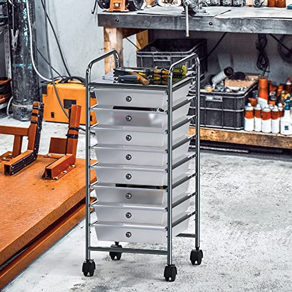 SimpleHouseware 8-Drawers Rolling Storage Cart, Chrome