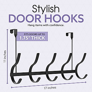 Richards Over The Door Hooks - Stainless Steel and Heavy-Duty Hanger for Clothes, Coat, Towel, Bag, Robe, Hat and Purse | 17x3x10 inches | Austin - Black