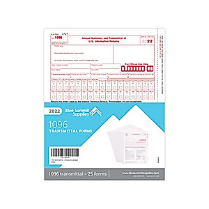 1096 Transmittal 2022 Tax Forms, 25 Pack of 1096 Summary Laser Forms, Compatible with QuickBooks and Accounting Software
