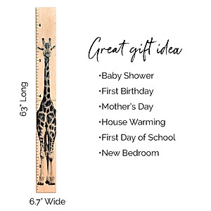 HEADWATERS STUDIO Wooden Ruler Growth Chart for Kids, Boys & Girls - Height Chart & Height Measurement for Wall - Kids Nursery Wall Decor & Room Hanging Wall Decor - Giraffe Theme - Natural