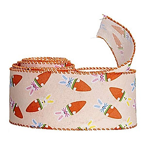 ATRBB Easter Wired Ribbon,2 1/2 Inch by 10 Yards Bunny Carrots Ribbon for Gift Wrapping,Wreath and Party Decoration