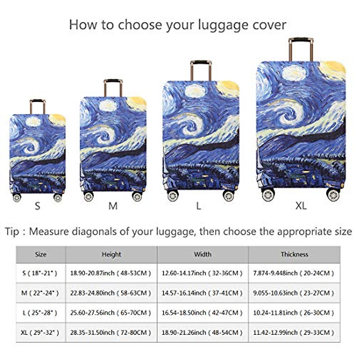 TRAVEL KIN Thickened Luggage Cover ，Washable Travel Gear Cover，18/24/28/32 Inch Suitcase Spandex Protective Cover (L(25"-28" luggage), Starry Night)