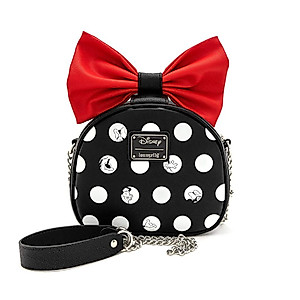 Loungefly x Disney Minnie Mouse Polka Dot Big Red Bow Crossbody Bag (One Size, Black/White/Red)
