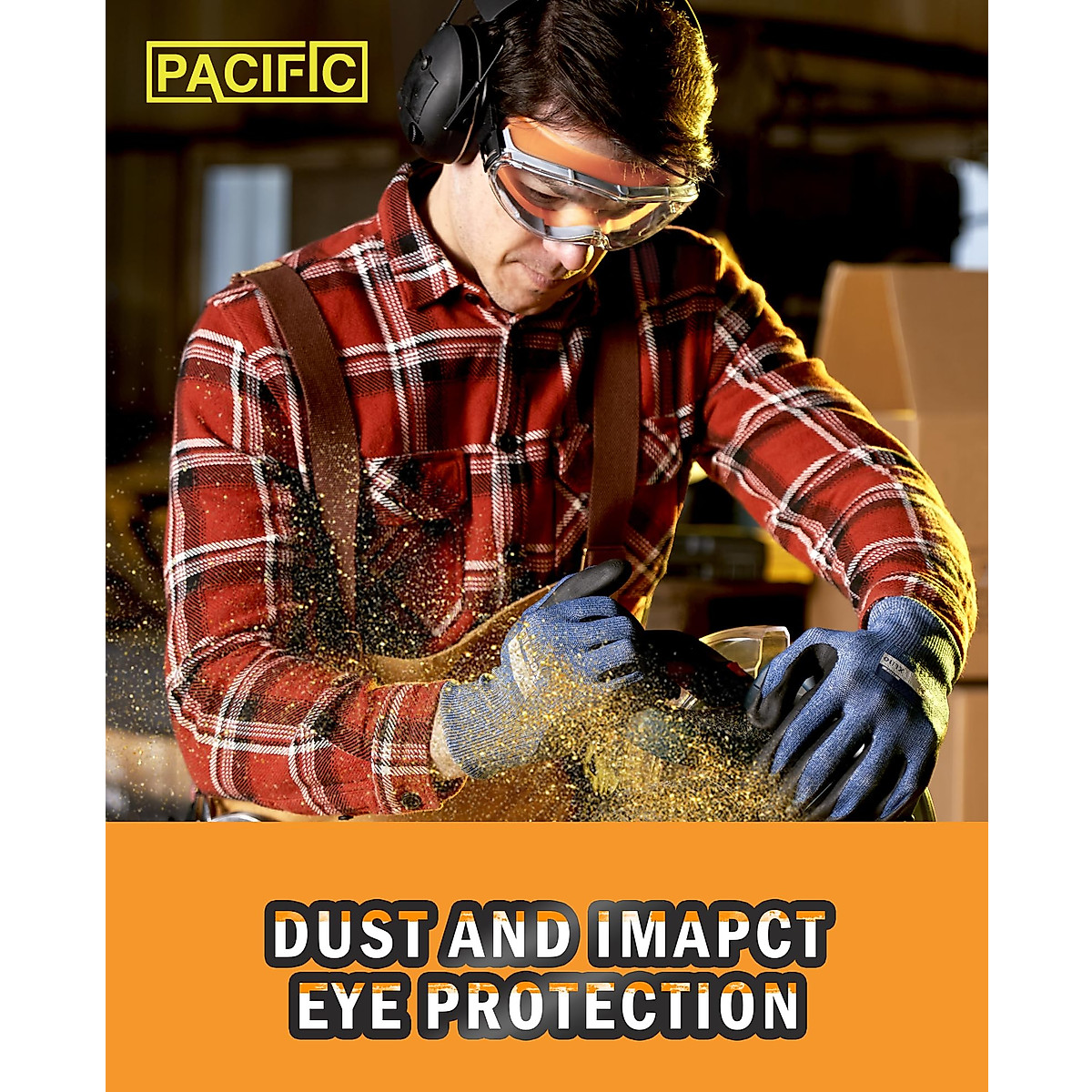 PACIFIC PPE Safety Goggles Over Glasses for Men and Women, Anti Fog Scratch Resistant, Eye Protection, Adjustable Elastic Headband