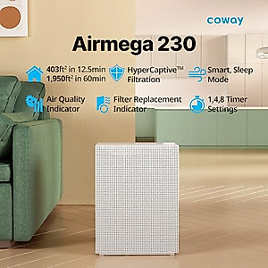 Coway Airmega 230 True HEPA Air Purifier with Air Quality Monitoring, Auto, and Filter Indicator, Dove White