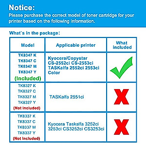 LCL Compatible Toner Cartridge Replacement for Kyocera TK8347 TK-8347 TK8347K TK-8347K TK-8347C TK-8347M TK-8347Y 1T02L70US0 1T02L7CUS0 1T02L7BUS0 1T02L7AUS0 Copystar CS-2552ci CS-2553ci (KCMY 4-Pack)