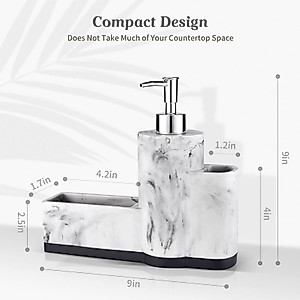zccz Soap Dispenser with Sponge Holder and Brush Holder, Marble Pattern Kitchen Dish Soap Dispenser Pump Bottle Countertop Sink Caddy Bathroom Organizer Sponge Holder for Sink Storage and Organization