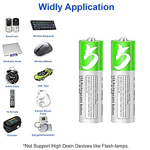 TEMIBATT Rechargeable Lithium AA Batteries,Double A Batteries 4 Pack, 2600mWh 1.5V Lithium Rechargeable AA Batteries 4-in-1USB-C Charging Cable for Household and Business Devices