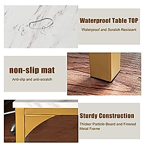 AT-VALY 5-Piece Bar Table Set with 4 Stools,Dining Room Table Set,Small Spaces (Gold & White)