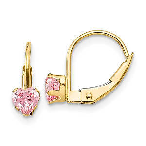 14K Yellow Gold 4mm Pink Cubic Zirconia CZ Drop Dangle Earrings