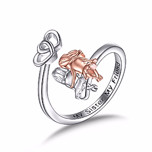 AXELUNA 925 Sterling Silver Sisters Ring Adjustable My Sister My Friend Jewelry Gifts for Women Sisters Gifts from Sister Heart Friendship Rings