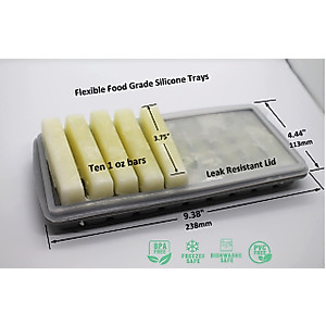 Breast Milk Freezer Storage Trays w/Carrier, 10-1oz Bars, 2 Silicone Containers w/Silicone Lids and Carrier, Food Grade Silicone