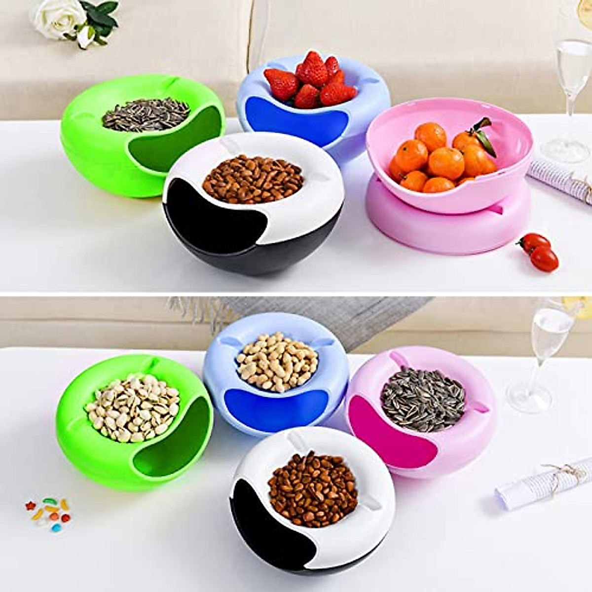 Double Dish Snack Bowl,Multi-function Snack Box Storage Box Double Layer Container,Double Dish Pedestal Serving Snack Dish with Cellphone Holder Slot For Peanutss Pistachios Cherries Fruits Candy