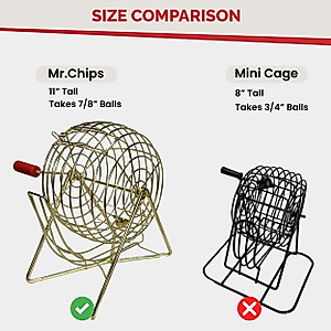 MR CHIPS 11" (Inch) Tall Professional Bingo Set with Steel Cage, Everlasting 7/8” Balls, Master Board for Balls - Luxury Gold Color