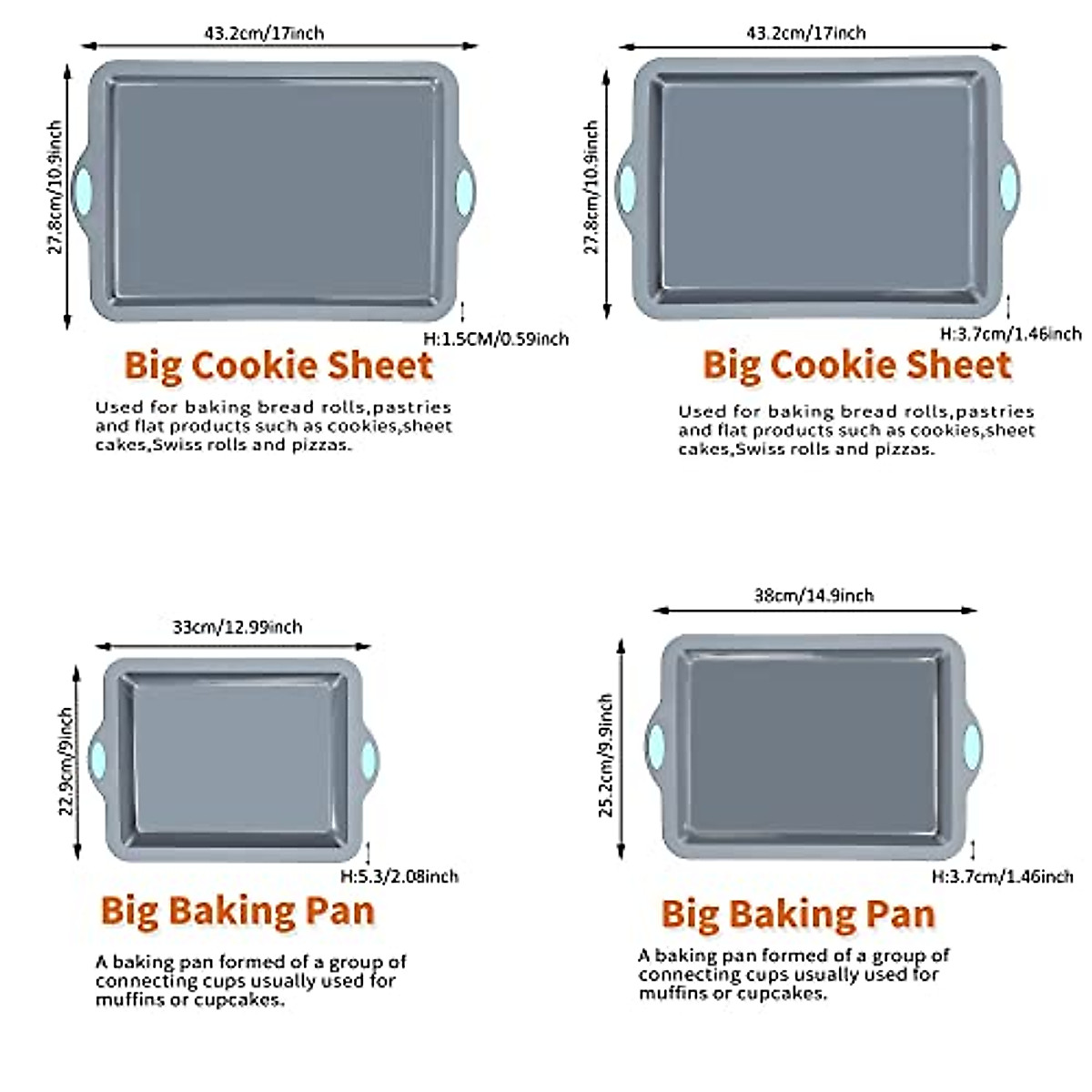 To encounter Silicone Baking Pans Set, 4 Pieces Nonstick Bakeware Set with Baking Pans, Baking Sheets, Cookie Sheets, Cake Pan with Metal Reinforced Frame More Strength, Light Grey