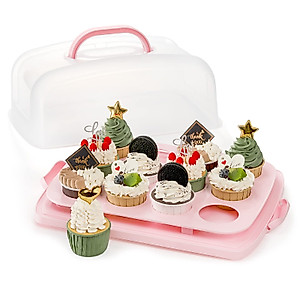 SOUJOY 2in1 Cupcake Carrier, Cupcake Keeper for 12 Standard-Size Cupcakes with Lid and Two Secure Side Closures, Portable Dessert Holder Transports Box for Cakes, Pies, Muffin