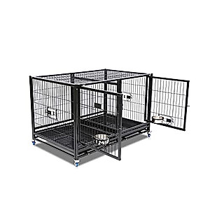 Homey Pet-43 All Metal Open Top Stackable Heavy Duty Cage(Upper) w/Floor Grid, Tray, Divider, and Feeding Bowl