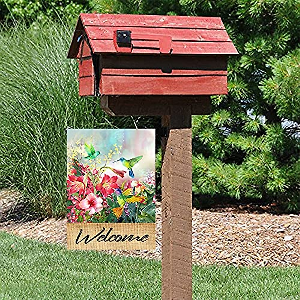 Hummingbird Garden Flag Spring Hibiscus Flower Summer Garden Flags 12x18 Double Sided Welcome Flag Home Outdoor Patio Yard Lawn Decor