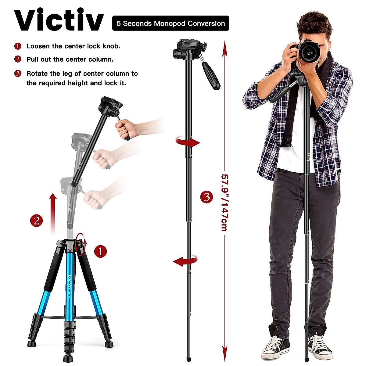 Tripod for Camera, 72" Camera Tripod with Remote, Heavy Duty Tall Camera Tripod Stand, Professional Aluminum Video Tripod, Compatible with Gopro/Camcorder/Binocular