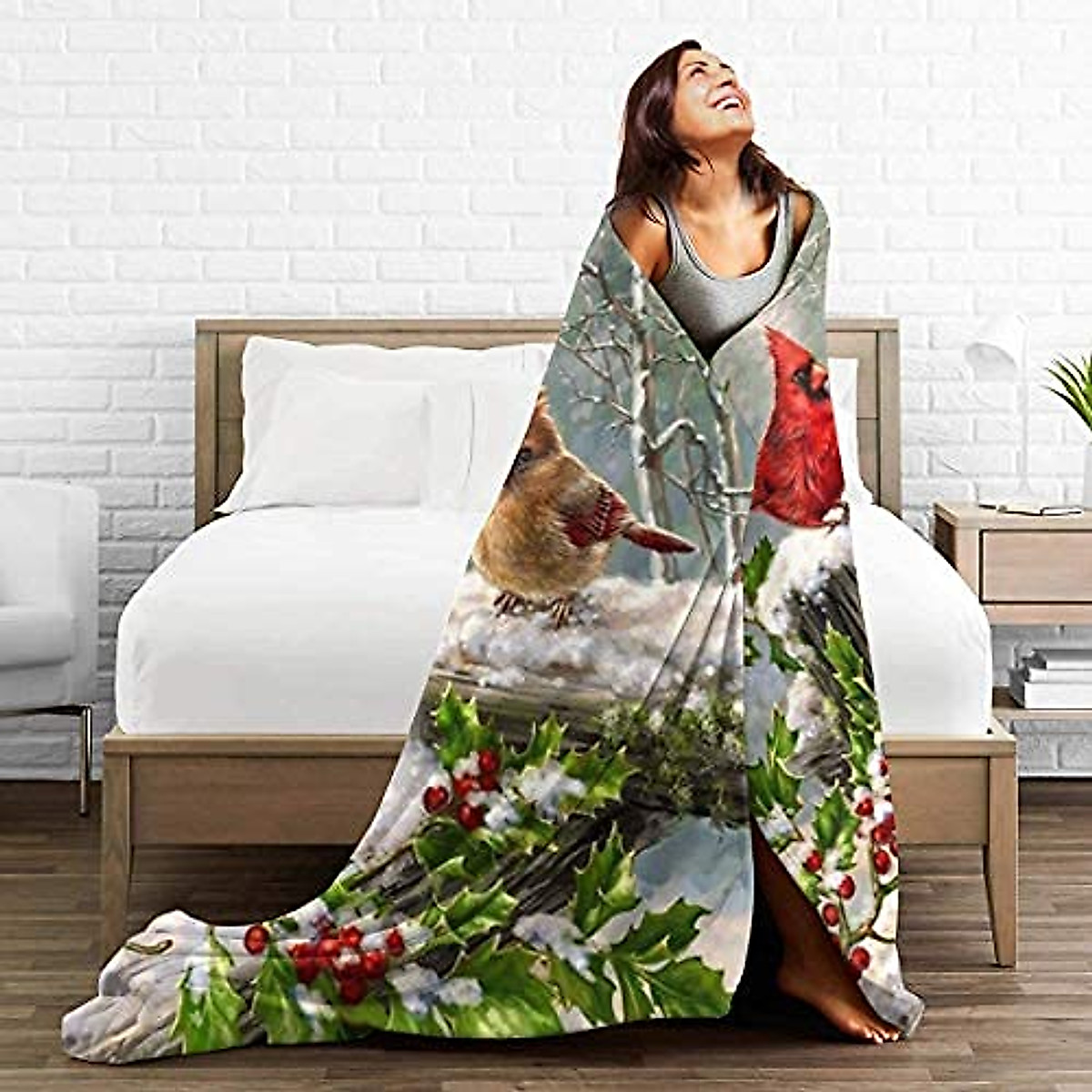 Blanket Red Christmas Birds Throw Blanket Ultra Soft Velvet Blanket Lightweight Bed Blanket Quilt Durable Home Decor Fleece Blanket Sofa Blanket Luxurious Carpet for Men Women Kids