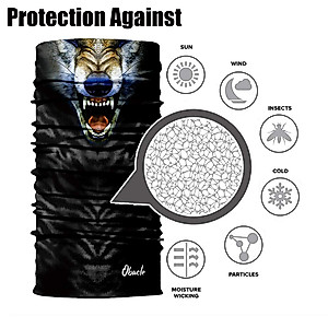 Obacle Motorcycle Face Mask Sun UV Dust Wind Protection Tube Mask Seamless Bandana Face Mask for Men Women Bike Riding Cycling Biker Fishing Outdoor Festival (Wolf Open Mouth Big Blue Nose)